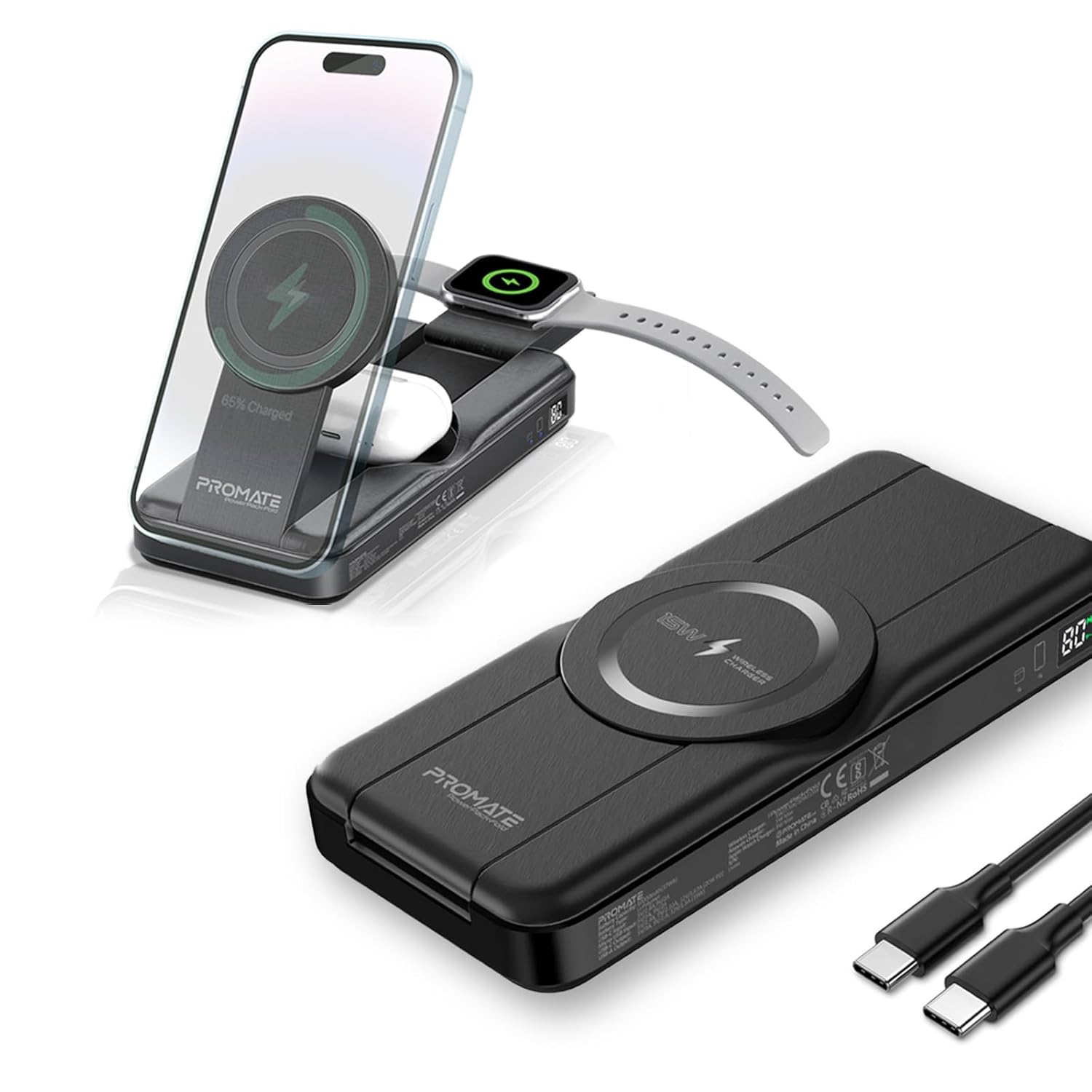 Promate Powerpack-Fold 5 in 1 Magsafe Power Bank,10000mah 15W Foldable ...