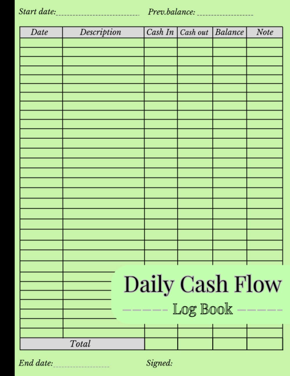 Daily Cash Flow Log Book: Large Daily Cash Book and Financial Record ...