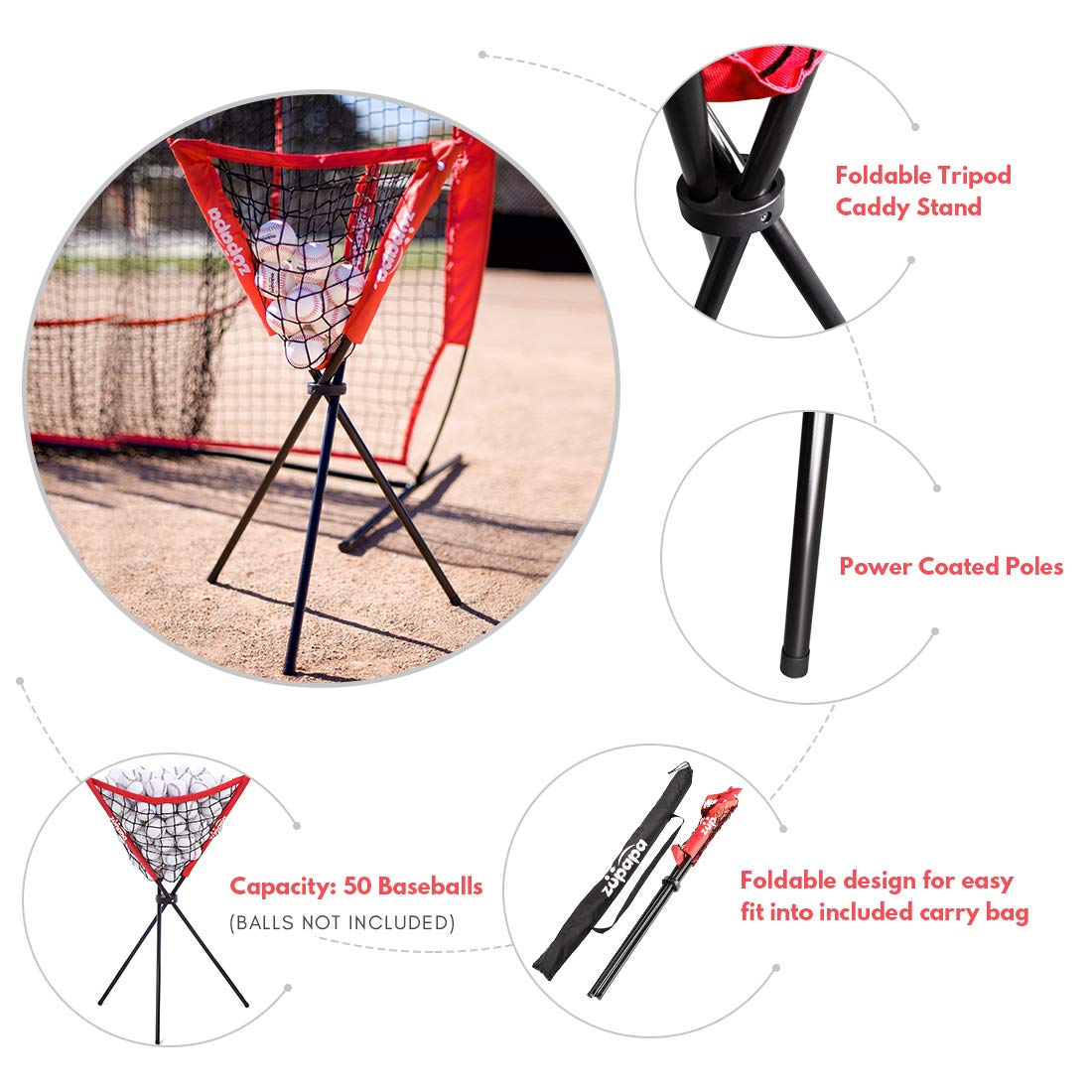Zupapa Baseball Softball Practice Combo - 7 X 7 Feet Net Tee Caddy 12 ...