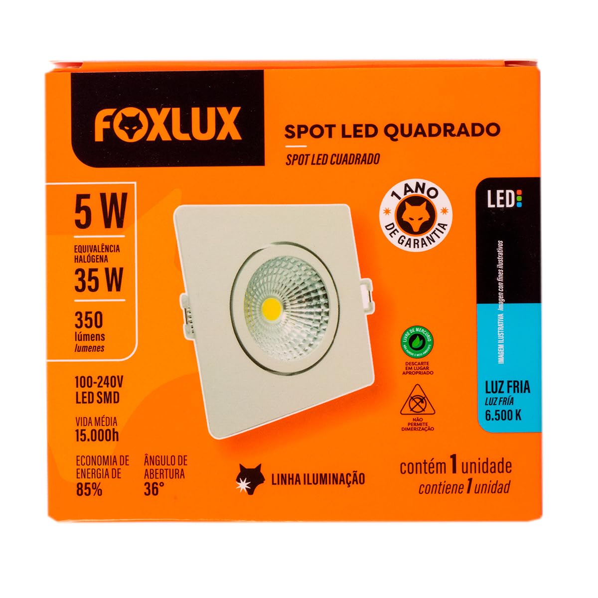 Foxlux Spot LED 5W Quadrado 6500K Bivolt | Amazon.com.br