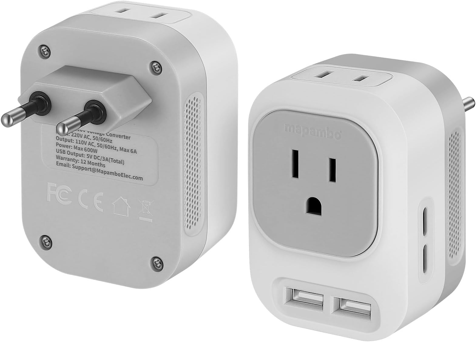 Amazon.com: 2 Pack 220V to 110V Travel Voltage Converter US to Europe ...