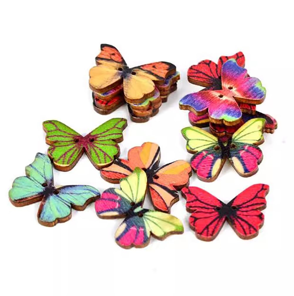 Amazon.com: 50 pcs Retro Butterfly Buttons Vintage Wood Butterfly Cute ...