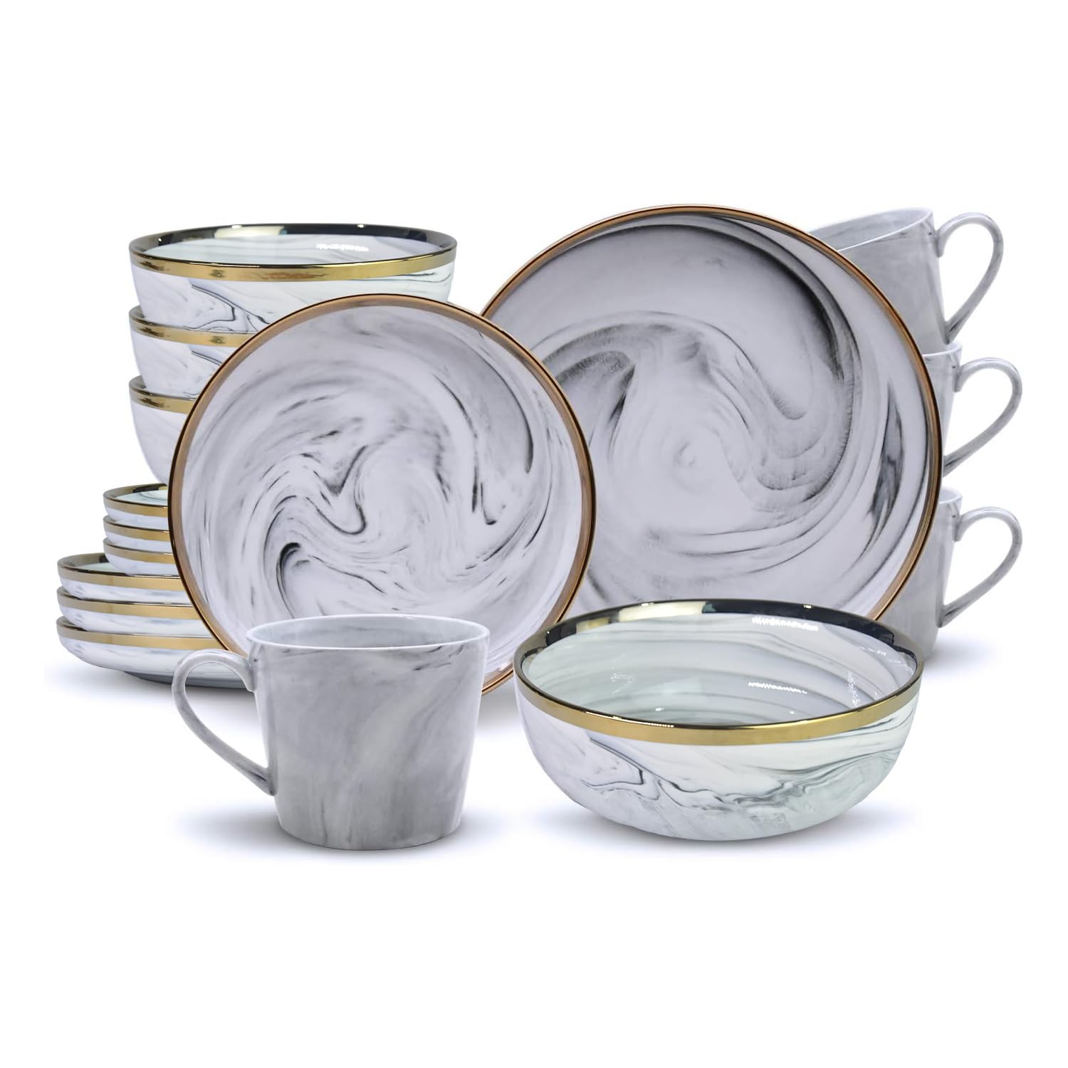 Amazon.com | REANRO 16 Pieces Marble Porcelain Dinnerware Set for 4 ...