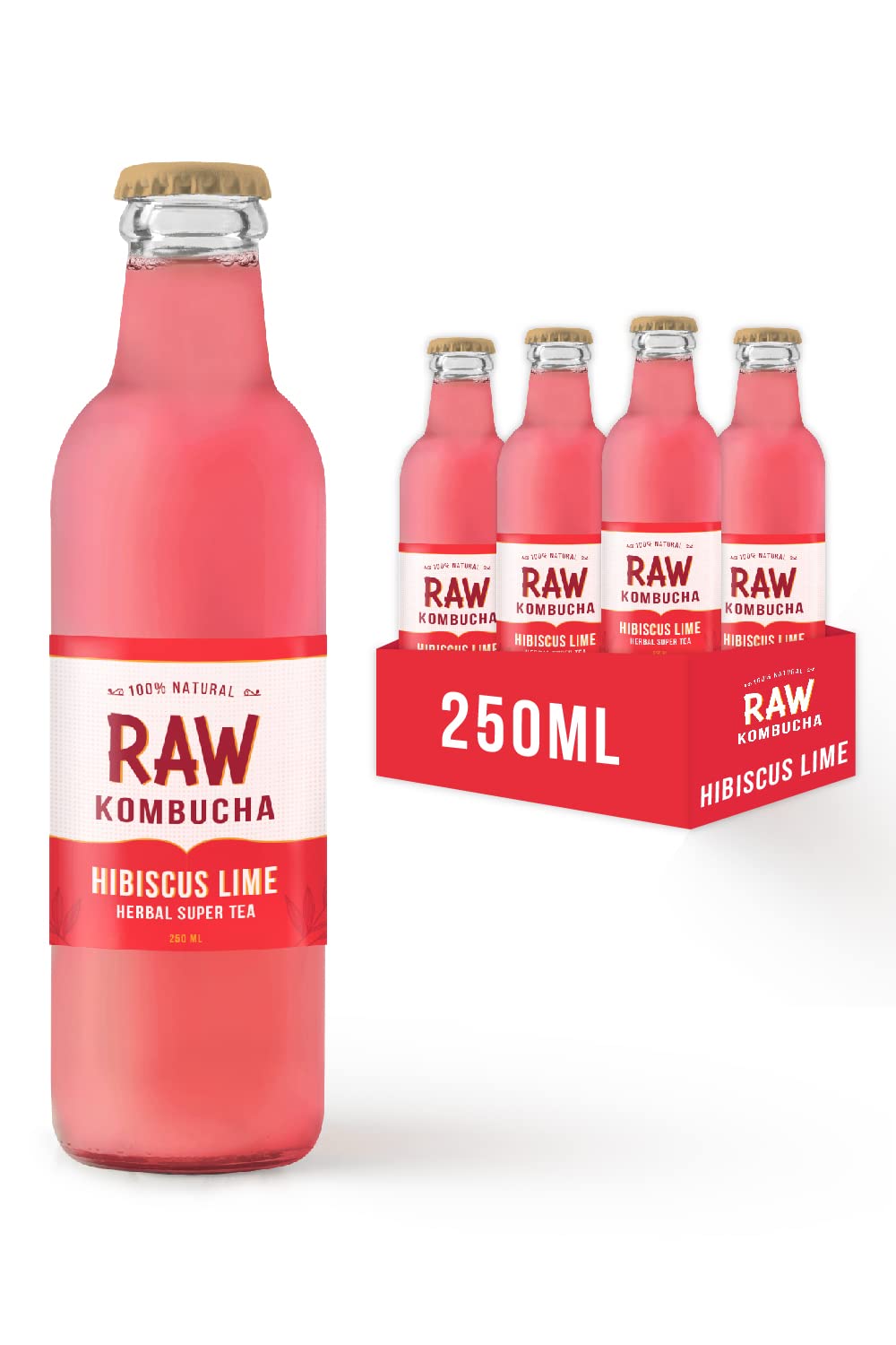 Raw Kombucha- Herbal SuperTea - Hibiscus Lime (250ml bottles), 12 Pack ...