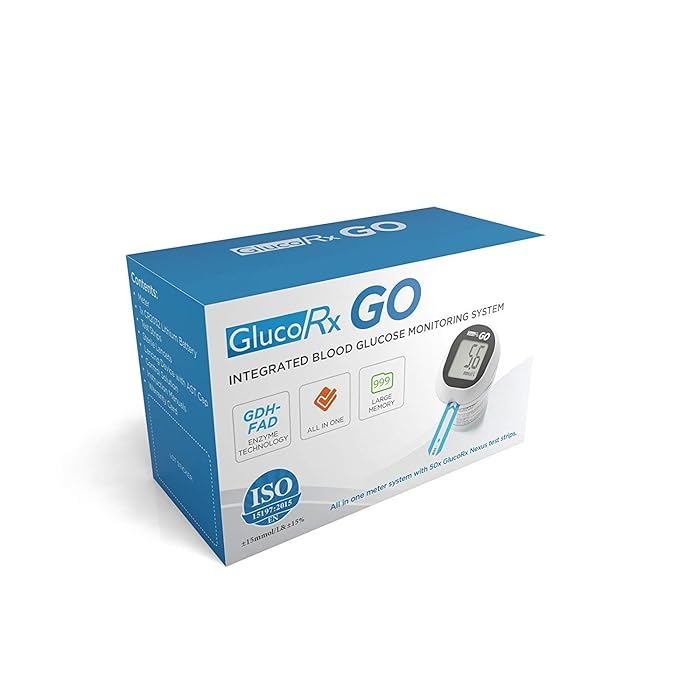 Buy GlucoRx Go Blood Glucose Meter with 50 Free Test Strips Online at ...