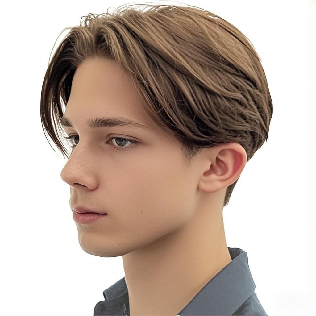 Amazon.com : Daiaces Mens Short Brown Wig Middle Part Straight Boy Wig ...