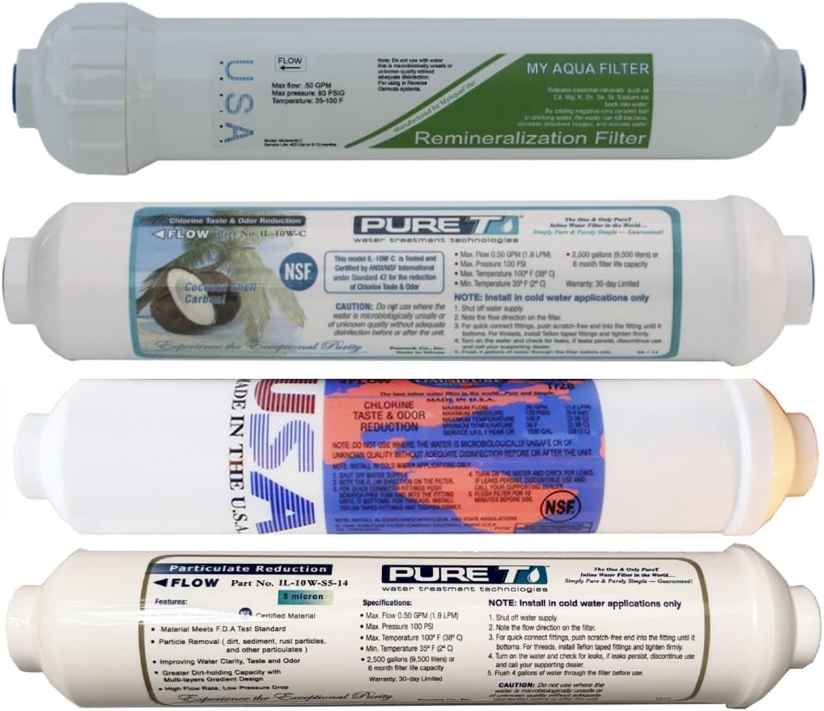 4 Filter Set for 5-stage Remineralization MyWaterClub Countertop RO ...