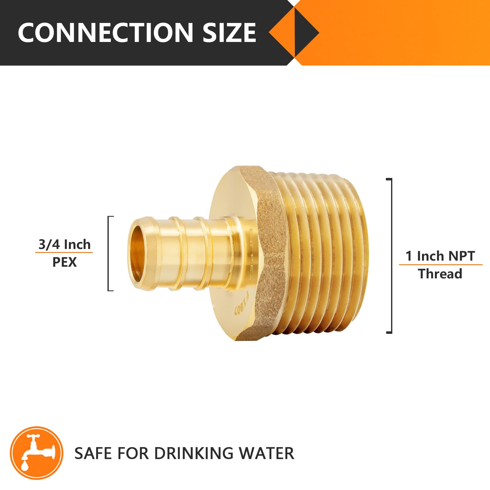 Snapklik.com : 5-Pack PEX Fittings, 3/4" PEX X 1" Male NPT, Brass Pex ...
