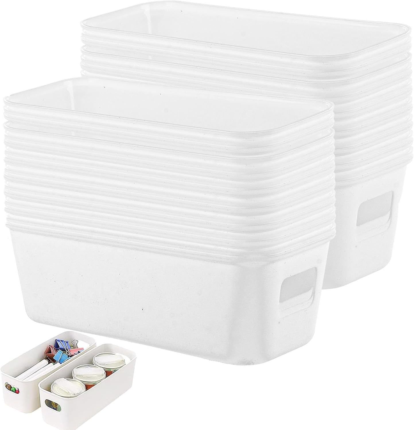 MUXHEL 18 Pack Small Storage Baskets 22x9x6.5cm White Plastic Storage ...