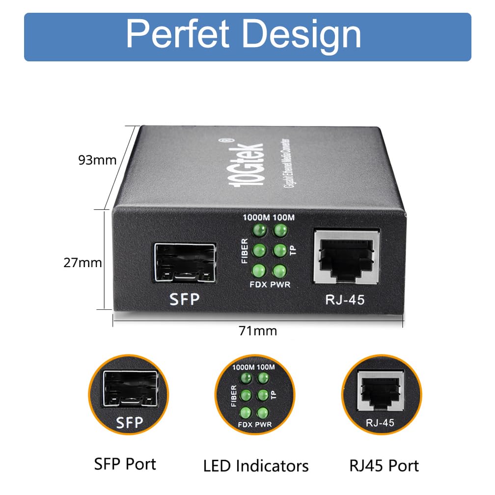 Snapklik.com : 2 Pack Gigabit SFP To RJ45 Fiber Media Converter, Fiber ...