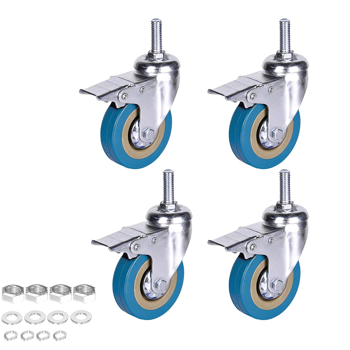 Youngine 4 Pack Caster Wheels Heavy Duty Swivel Casters with Brakes ...