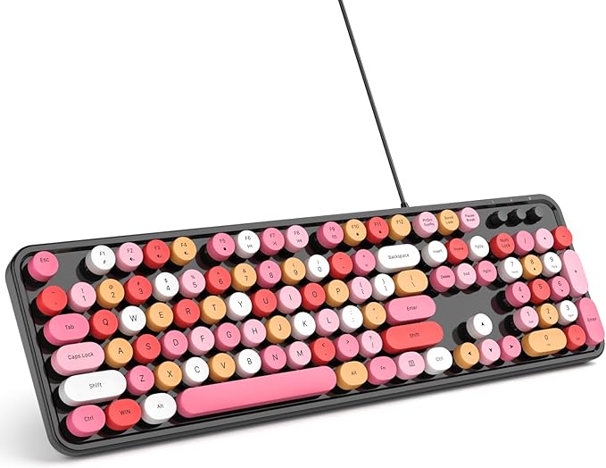 Amazon.com: MOWUX Computer Keyboard Wired, Plug and Play USB Retro ...