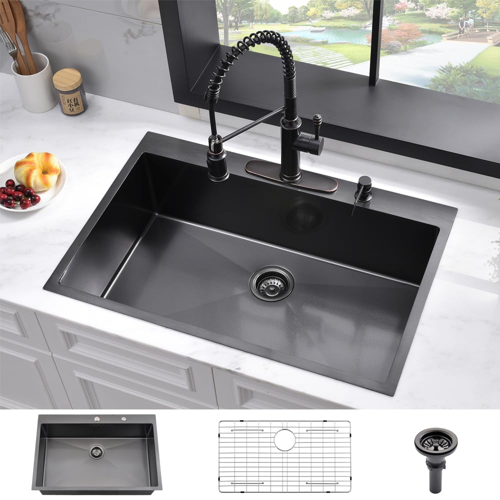 Snapklik.com : 33 Inch Drop In Kitchen Sink Black - 3322 Topmount Sink ...