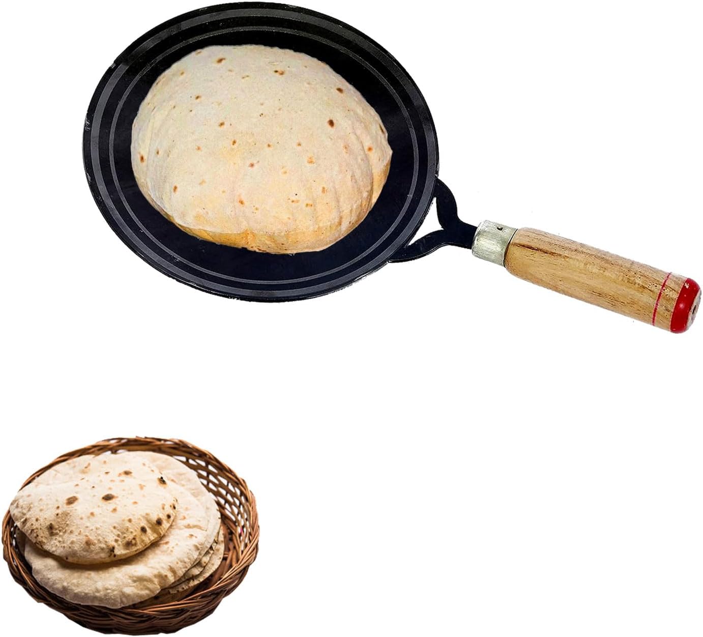 Buy Highlance Iron Induction Dosa Chapati Roti Flat Tawa Pan Wooden ...
