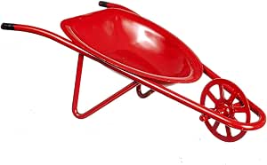 Amazon.com: Dollhouse Red Single Wheel Wheelbarrow Miniature Garden ...
