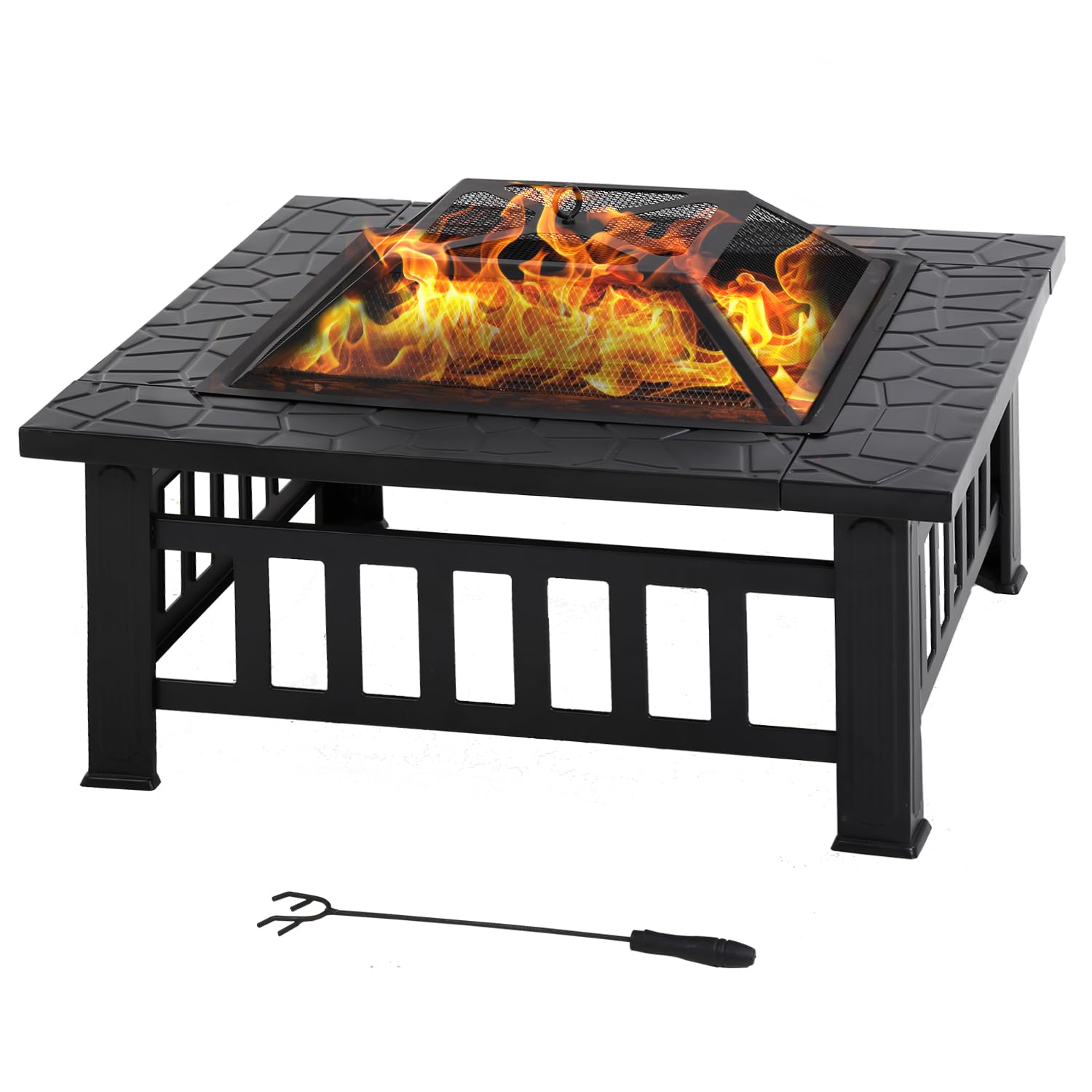 Amazon.com : FDW 32-Inch Multifunctional Fire Pit Table Square Metal ...