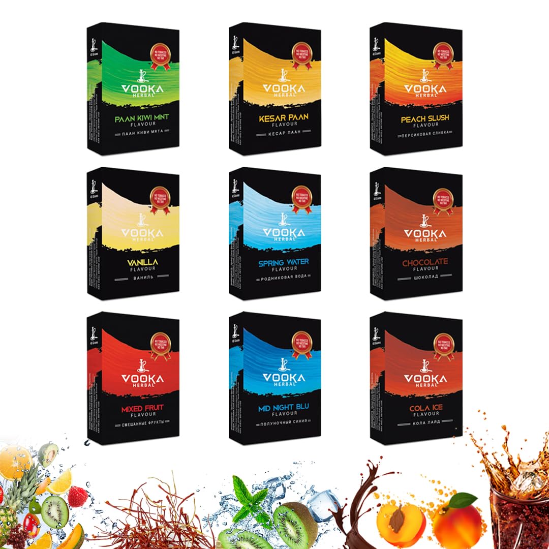 VOOKA HERBAL HOOKAH FLAVORS COMBO (NICOTINE & TOBACCO FREE) PACK OF 9 ...