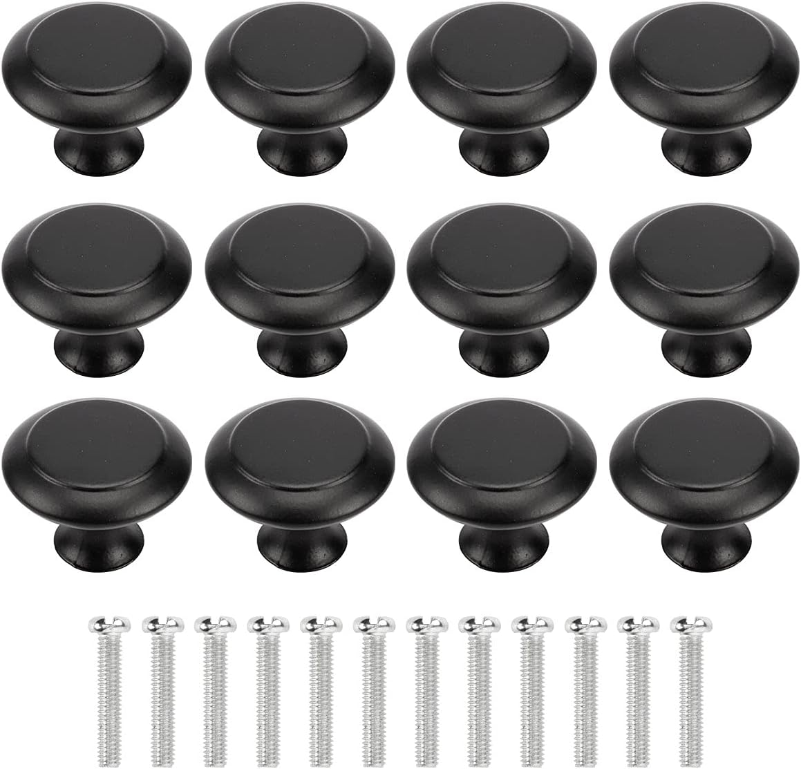 Cabinet Knobs, 12Pcs Round Mushroom Drawer Knobs, Matted Black Drawer ...