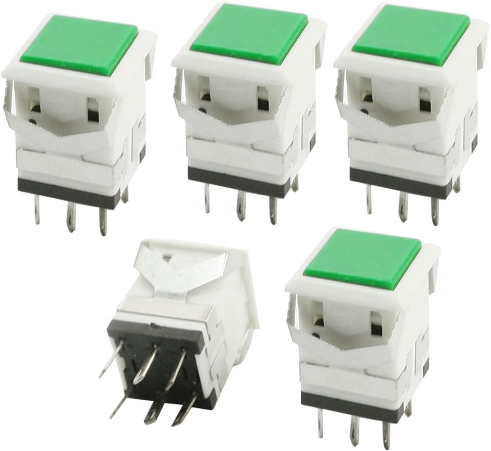 5 Pcs DPDT 6-Pin Self-Locking Control Green Cap Push Button Switch ...