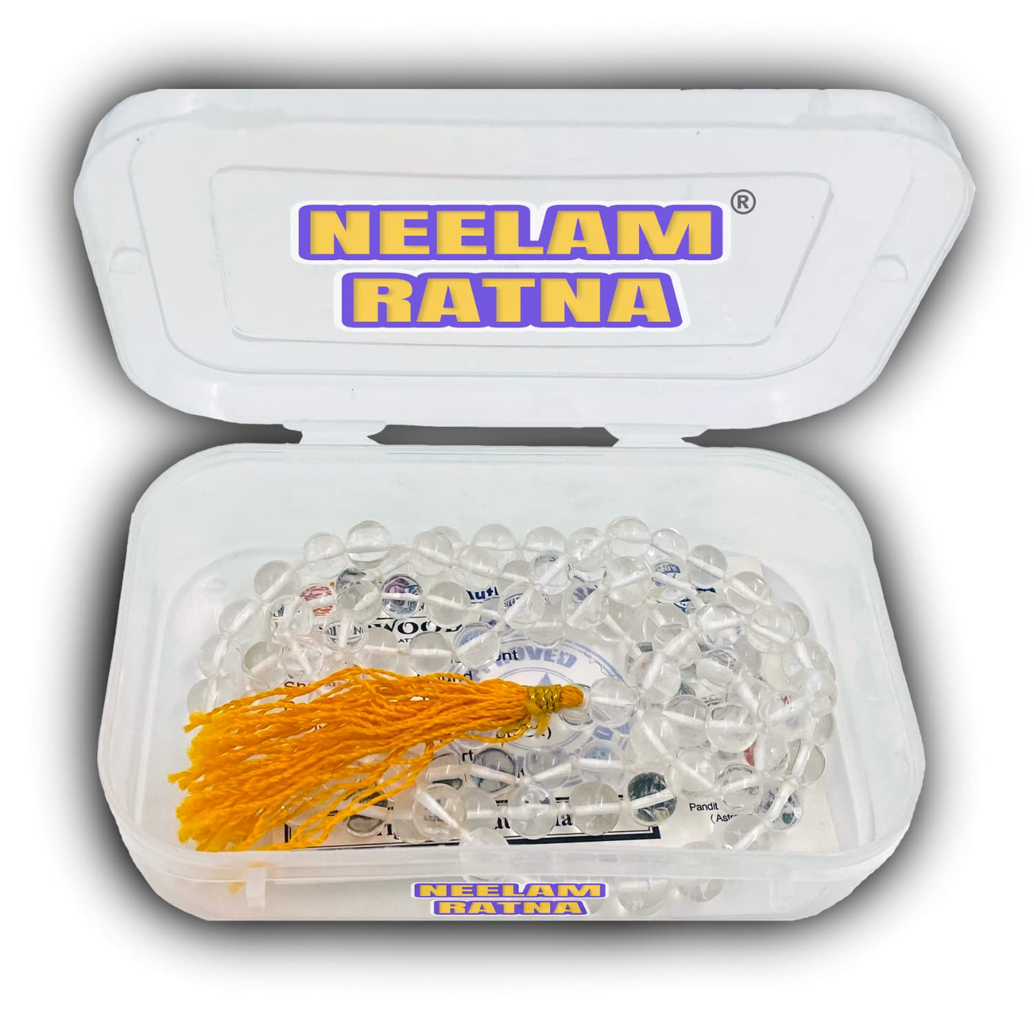 Buy Neelam Ratna Clear Sphatik Mala Original sfatic sparkable Certified ...