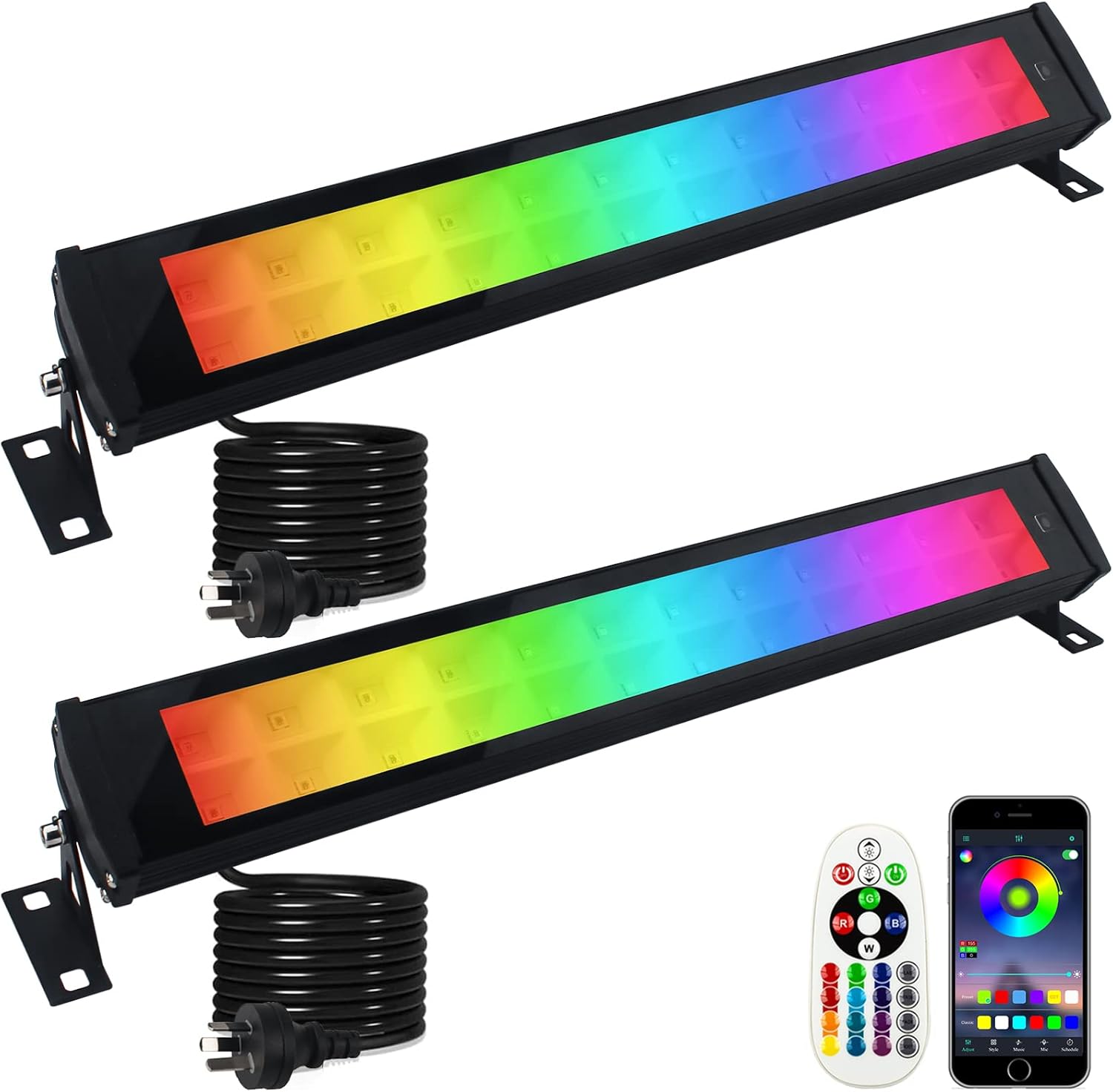 BOSITE 2 Pack 50W RGB LED Light Bar IP66 Waterproof RGB LED Flood Light ...