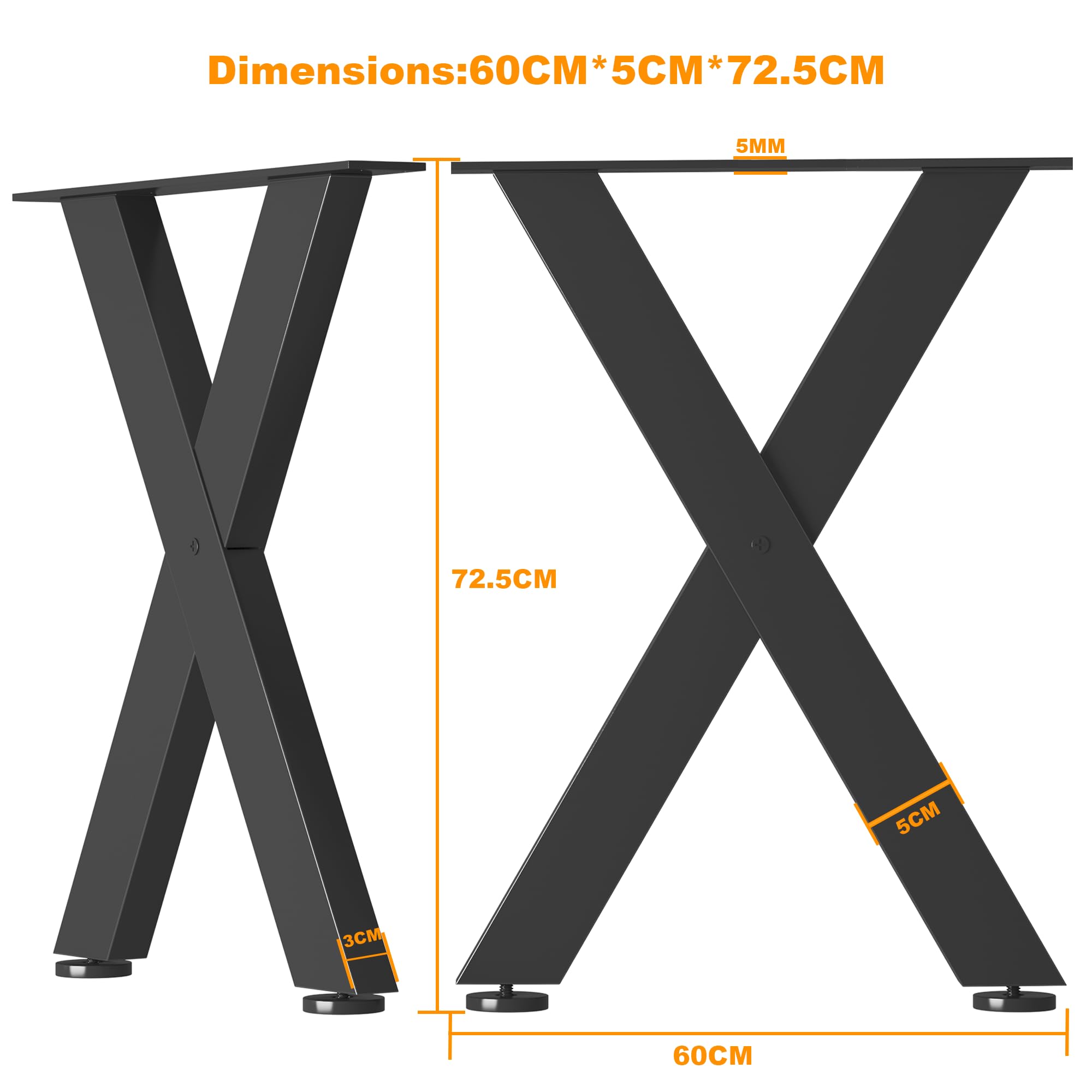 Ronistar Heavy Duty Table Legs Set (2 PCS, 72.5cm x 60cm) – Industrial ...