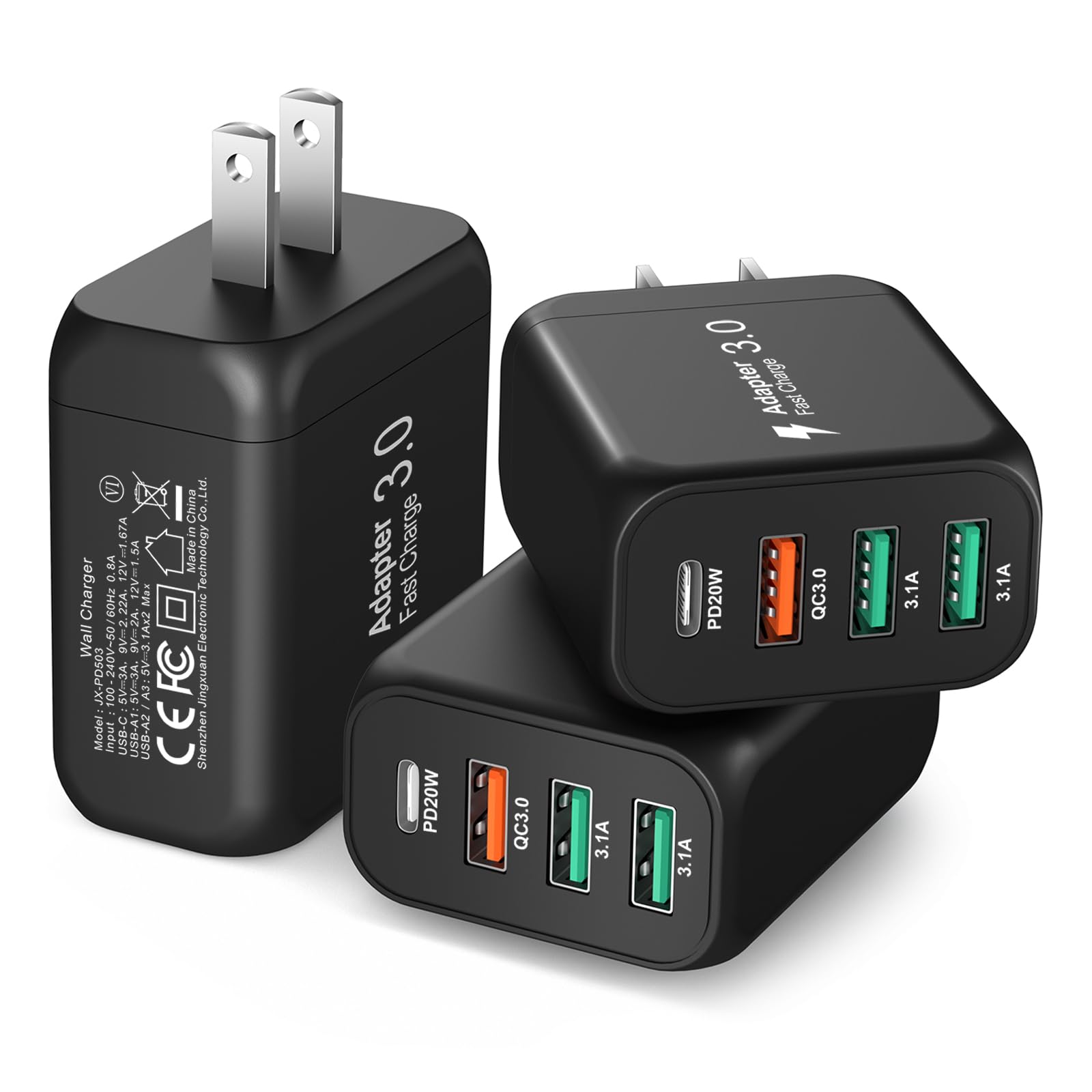 Amazon.com: [3 Pack] USB-C Wall Charger, Bangfun 40W 4 Ports QC+PD 3.0 ...