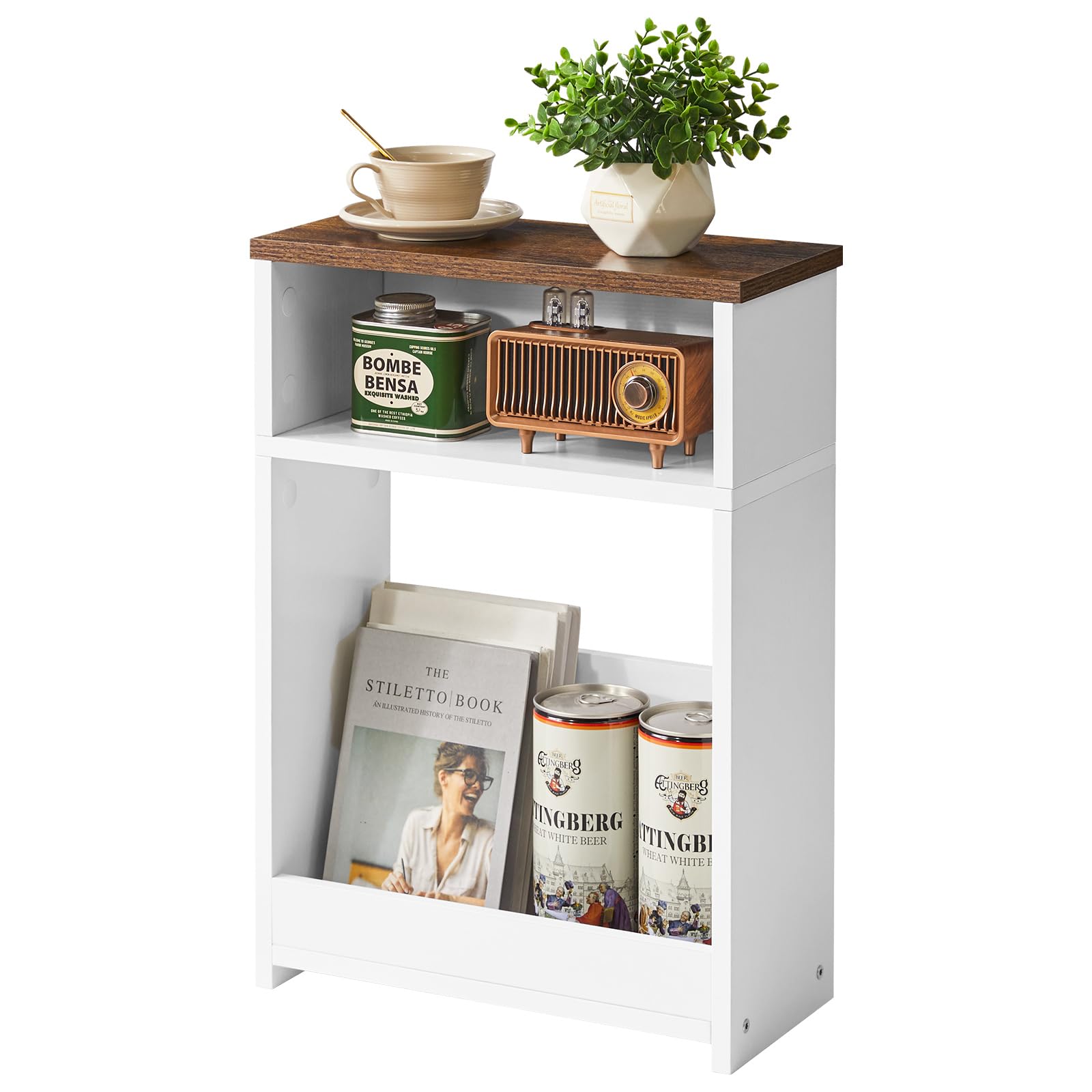 IBUYKE Narrow Side Table with Storage Shelf, 3 Tier Slim End Table for ...