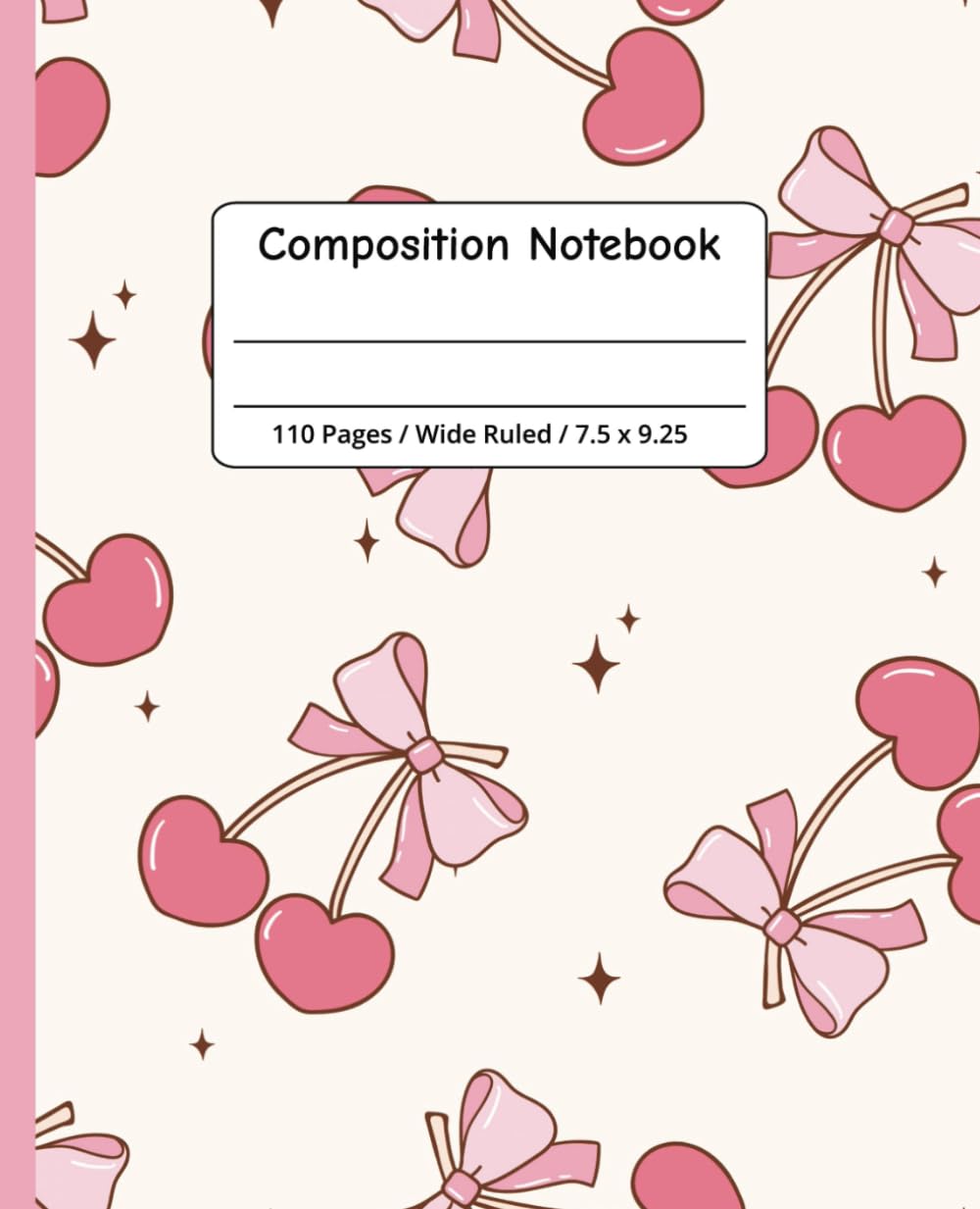 Preppy Notebook: Cute Pink Composition Notebook With Cherry Hearts and ...