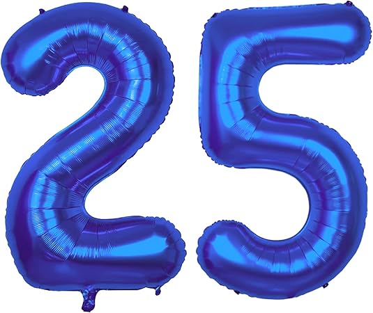 Amazon.com: Blue 25 Balloon Number, GINZU 40 Inch | Foil Blue 25 ...
