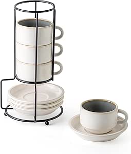 Amazon.com | JIEMEI HOME Porcelain Stackable Espresso Cups with Saucers ...
