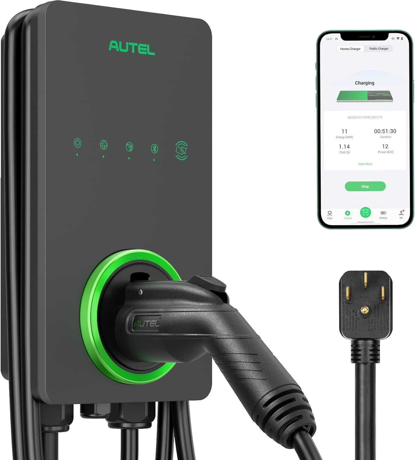 Amazon.com: Autel Home Level 2 EV Charger up to 40Amp, 240V, Indoor ...
