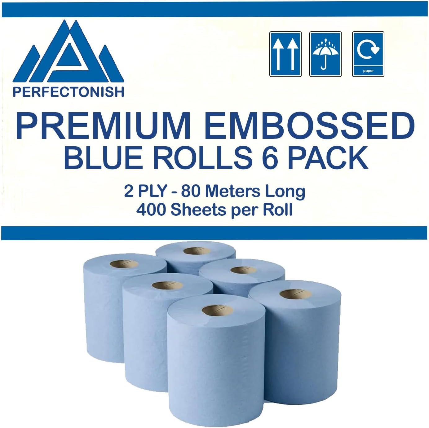 Perfectonish Premium Embossed Blue Rolls 6 Pack - 2-Ply 80m Long ...