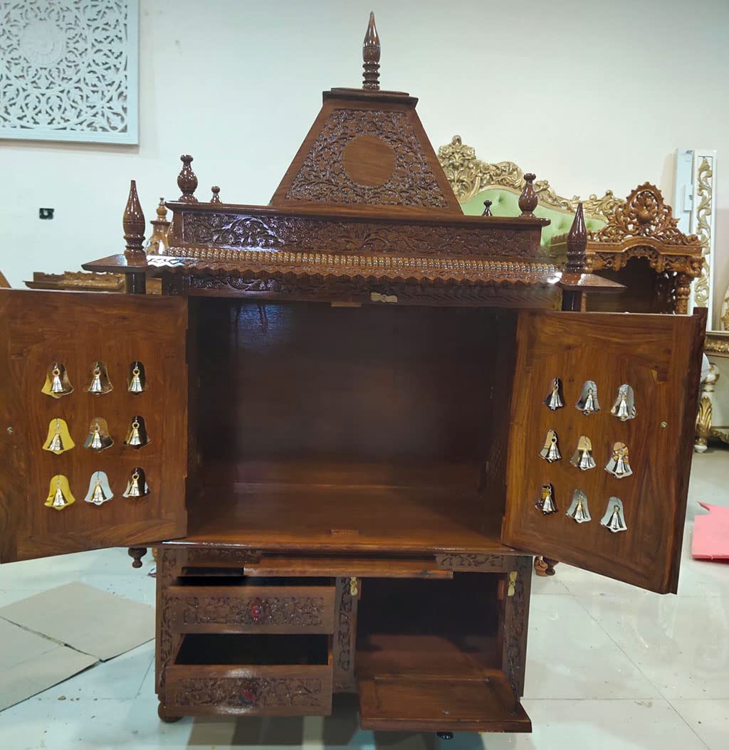 Buy Rosewood Wood Door Temple with Bells Wooden Temple/Pooja Mandir ...