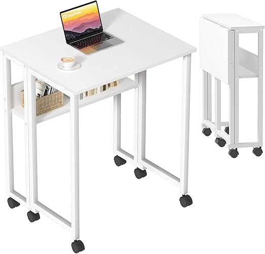 Amazon.com: GreenForest Folding Desk Small Rolling Desk with Storage ...