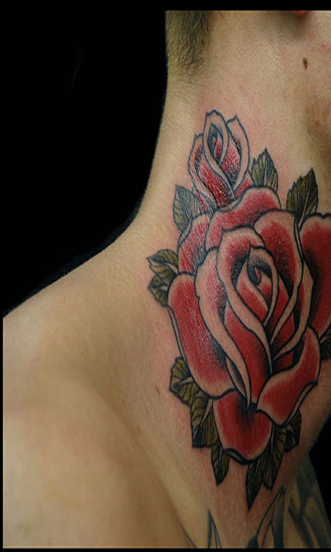 Rose Tattoo On Neck For Men