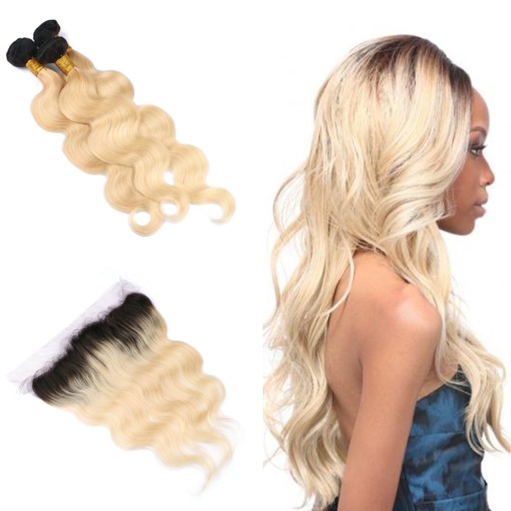 Amazon.com : Cloud Hair Dark Roots Body Wave Hair Weft with 13x4 Lace ...