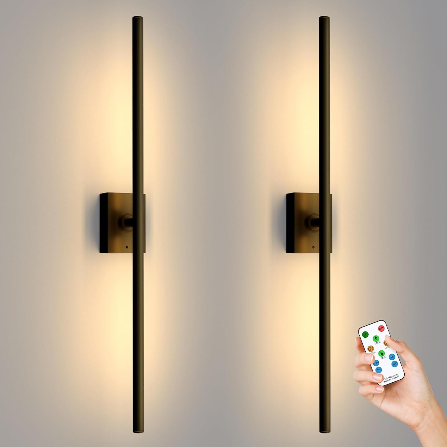YINDUZ Black Battery Operated Wall Sconce, Cordless Rechargeable Wall ...