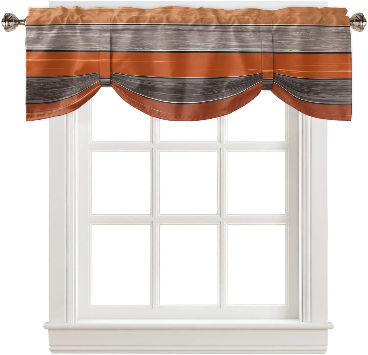 Amazon.com: Orange Wood Grain Tie Up Valances for Windows Barn ...