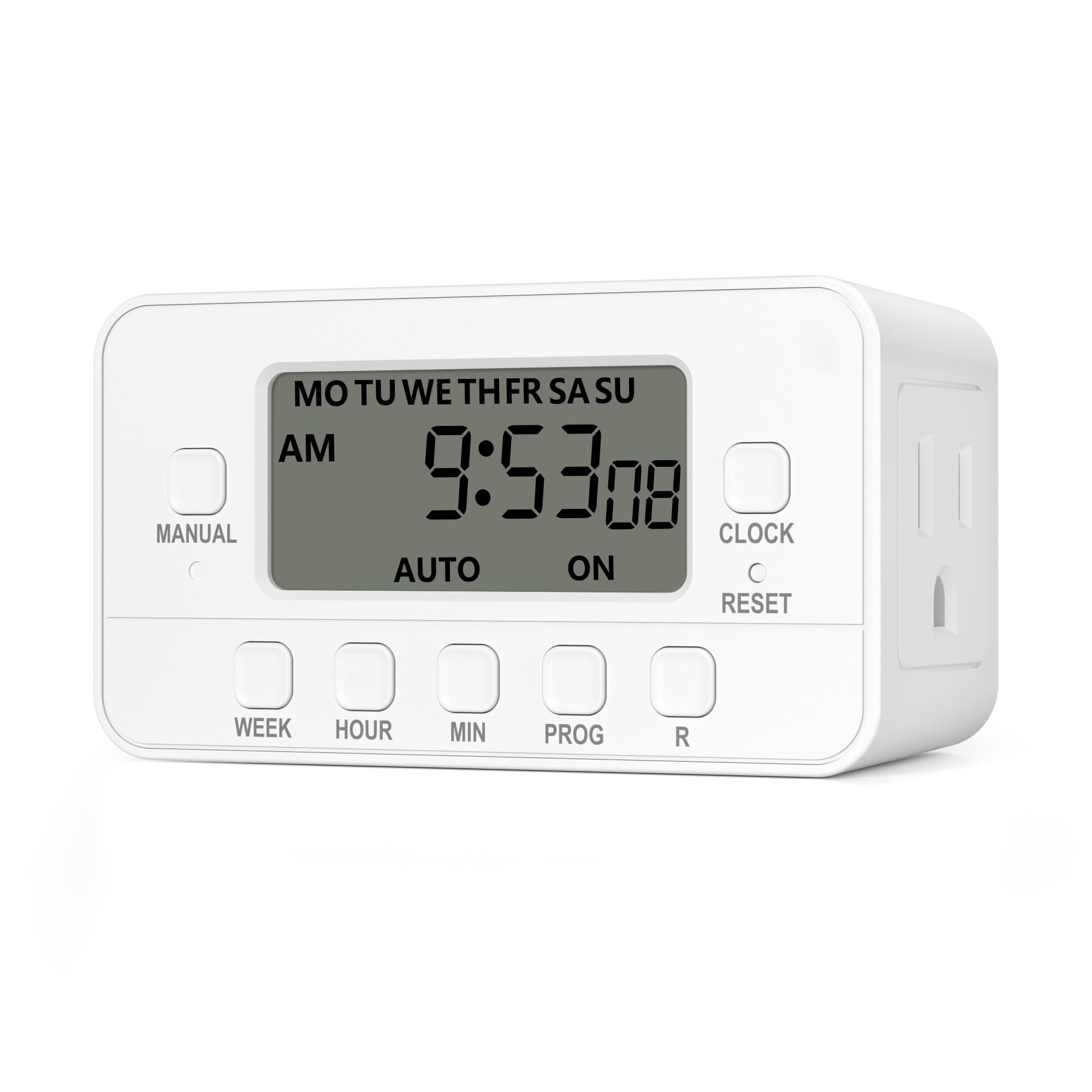 BN-LINK 7-Day Heavy Duty Digital Timer with Dual Outlet, LCD Display, 3 ...