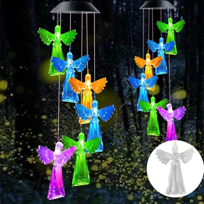 Solar Wind Chimes, Solar Hanging Angel Wind Chime Outdoor/Indoor ...