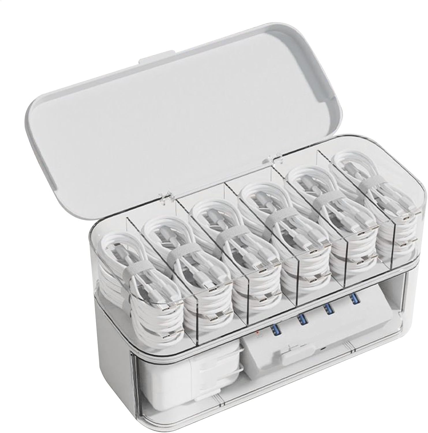 Cable Management Box With Lid, Data Cable Tidy Box With 7 Compartments ...