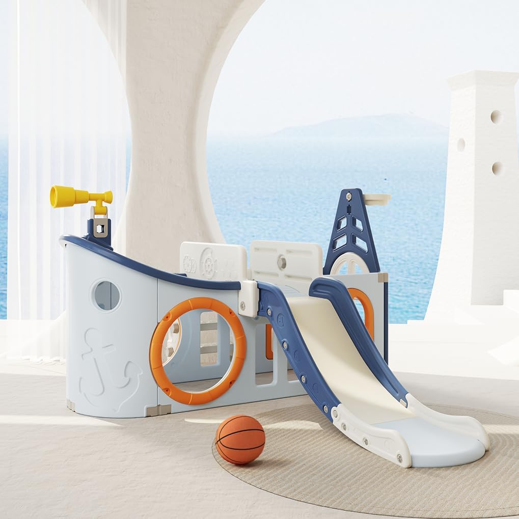 Amazon.com: 7 in 1 Toddler Slide Set, Pirate Ship Toddler Slide with ...