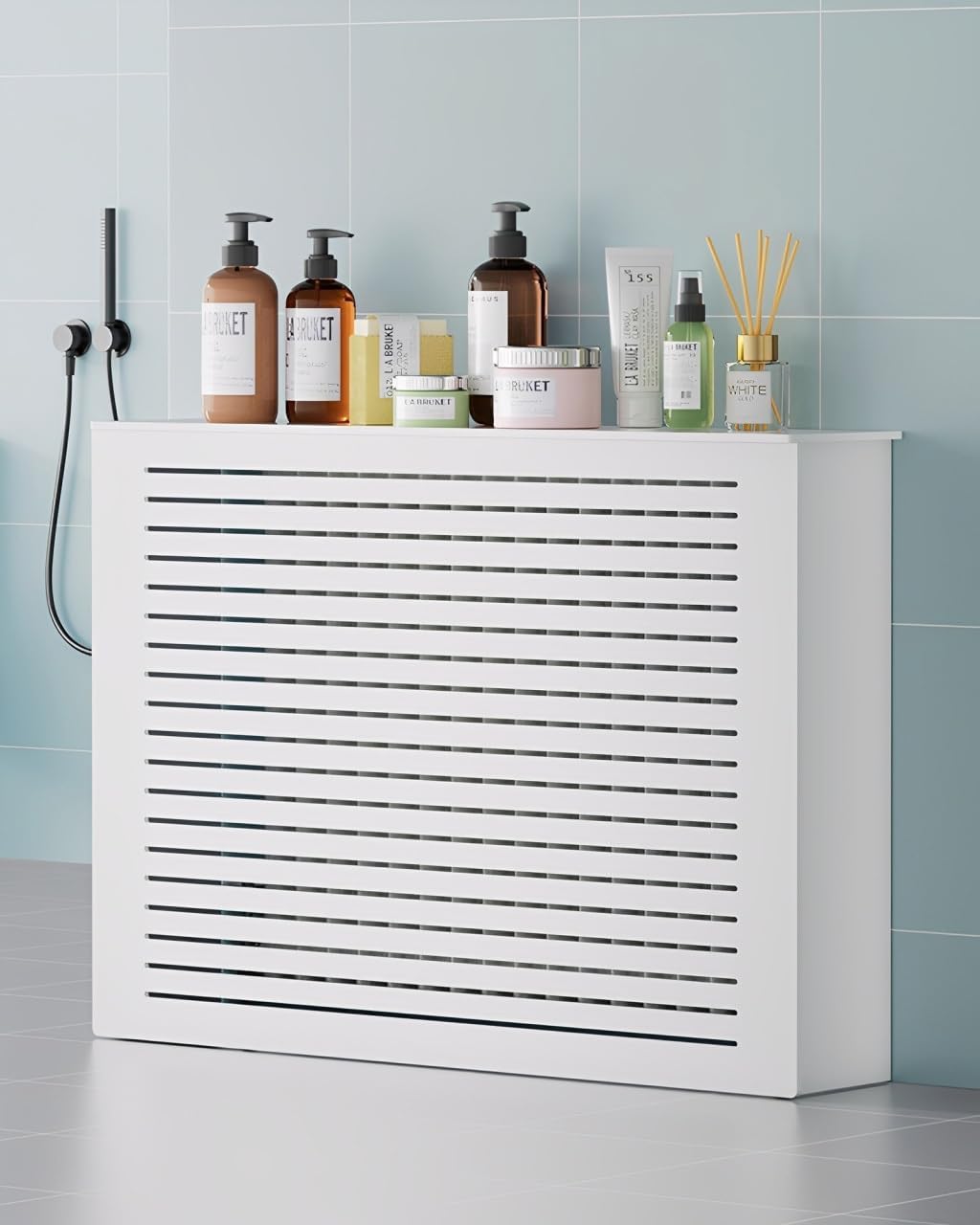White Radiator Cover Customizable Louvered Grill Radiator Shelf Steam ...