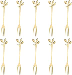Amazon.com: 10Pcs Leaf Gold Dessert Forks Set, 4.72inch Mini Espresso ...