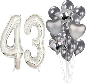 Amazon.com: 40 Inch Silver 43rd Birthday Helium Jumbo Digital Number 43 ...