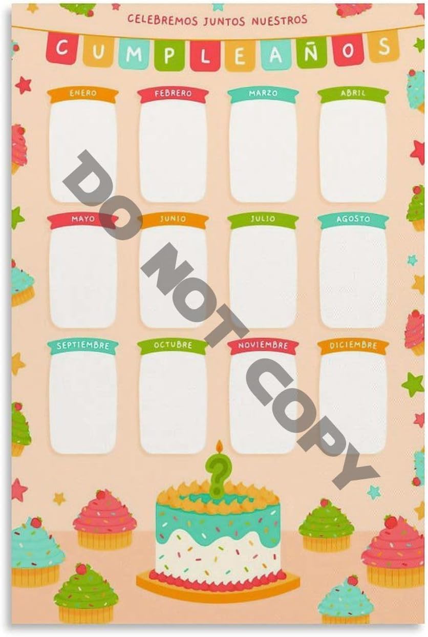 Amazon.com: Spanish Happy Birthday Chart Poster for Classroom ...