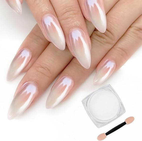 Amazon.com: White Pearl Chrome Nail Powder,Mirror Effect Aurora Magic ...