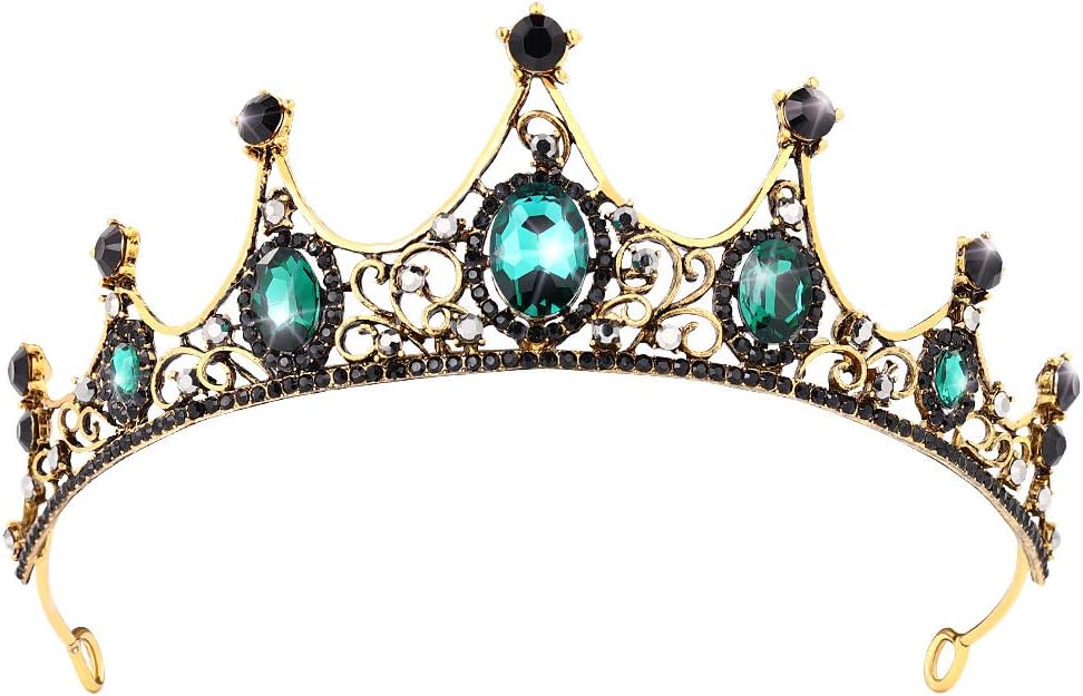 Amazon.com: FRCOLOR Baroque Crown Green Rhinestone Crown Vintage Queen ...