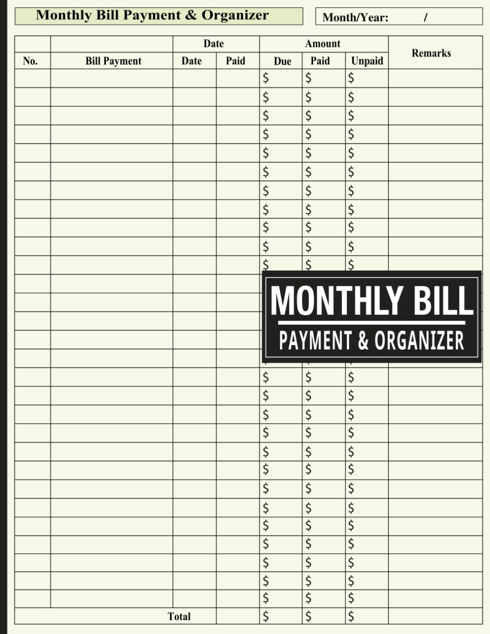 Excel Monthly Bill Organizer